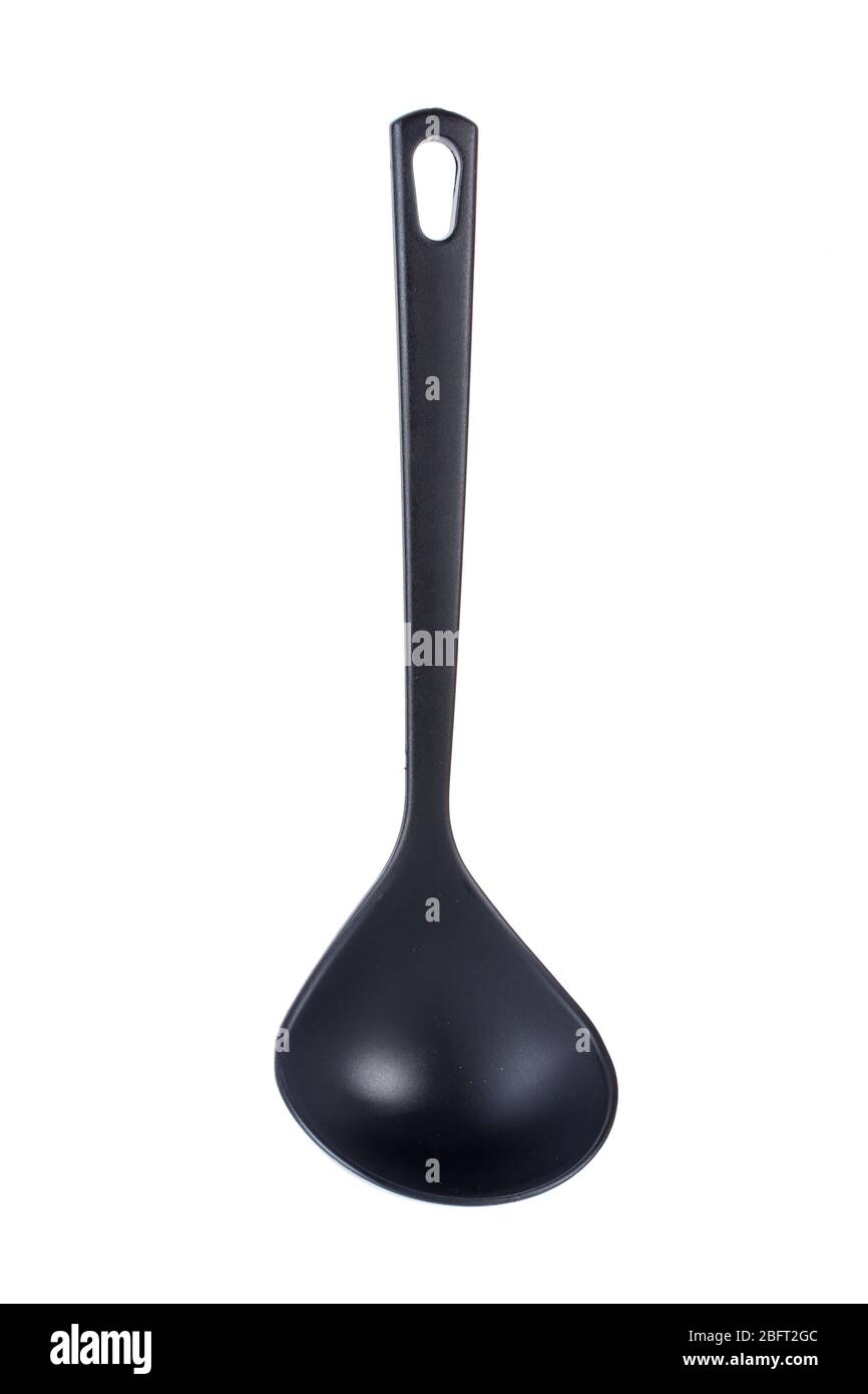 black kitchen ladle isolated on white Stock Photo - Alamy