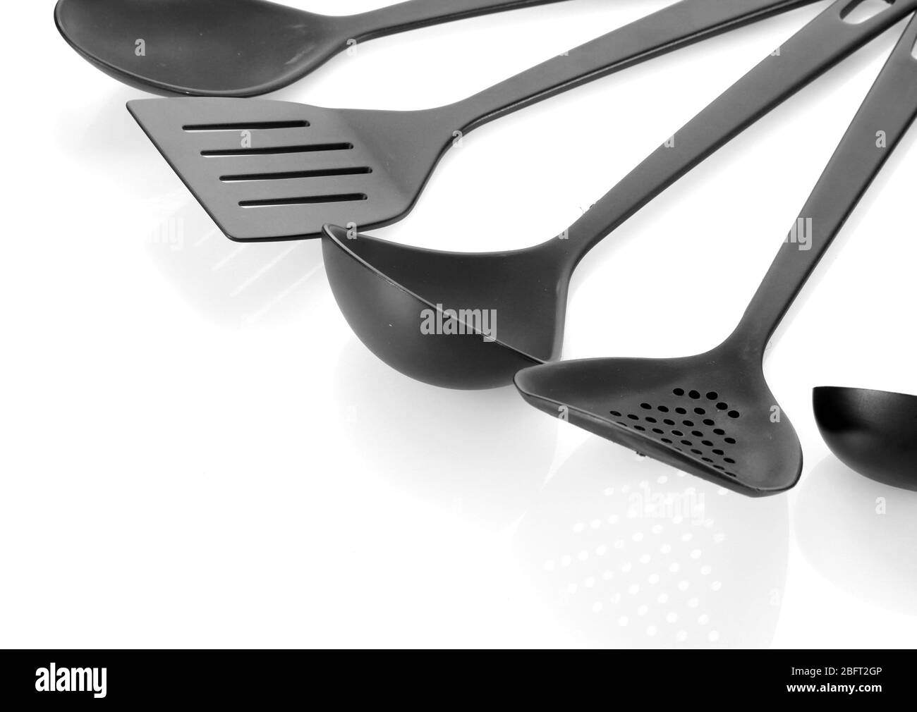 black kitchen utensils isolated on white Stock Photo - Alamy