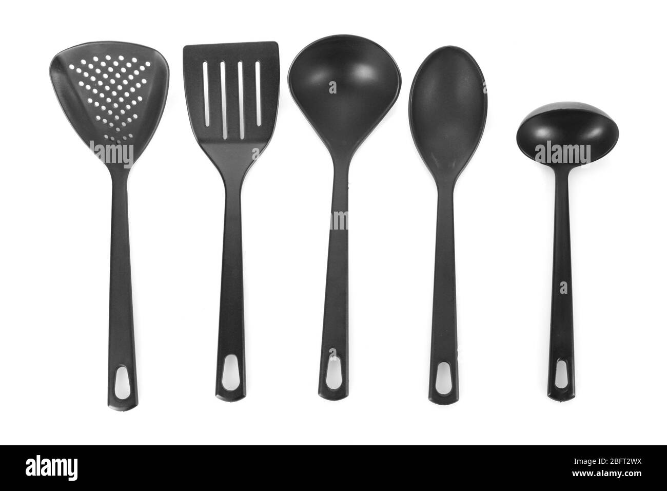 black kitchen utensils isolated on white Stock Photo - Alamy
