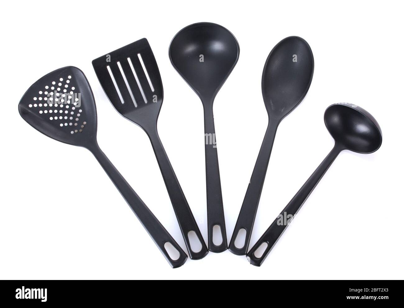 black kitchen utensils isolated on white Stock Photo - Alamy