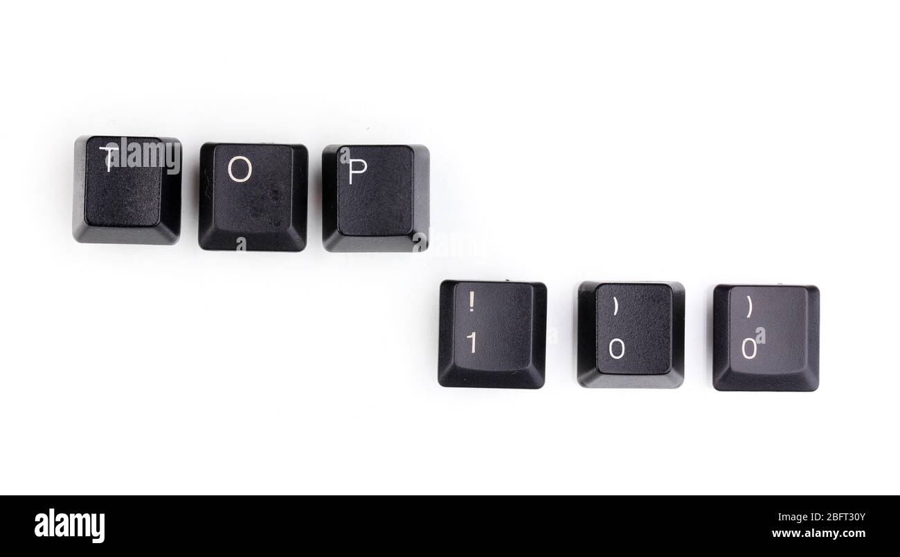 Keyboard keys saying top 100 isolated on white Stock Photo - Alamy