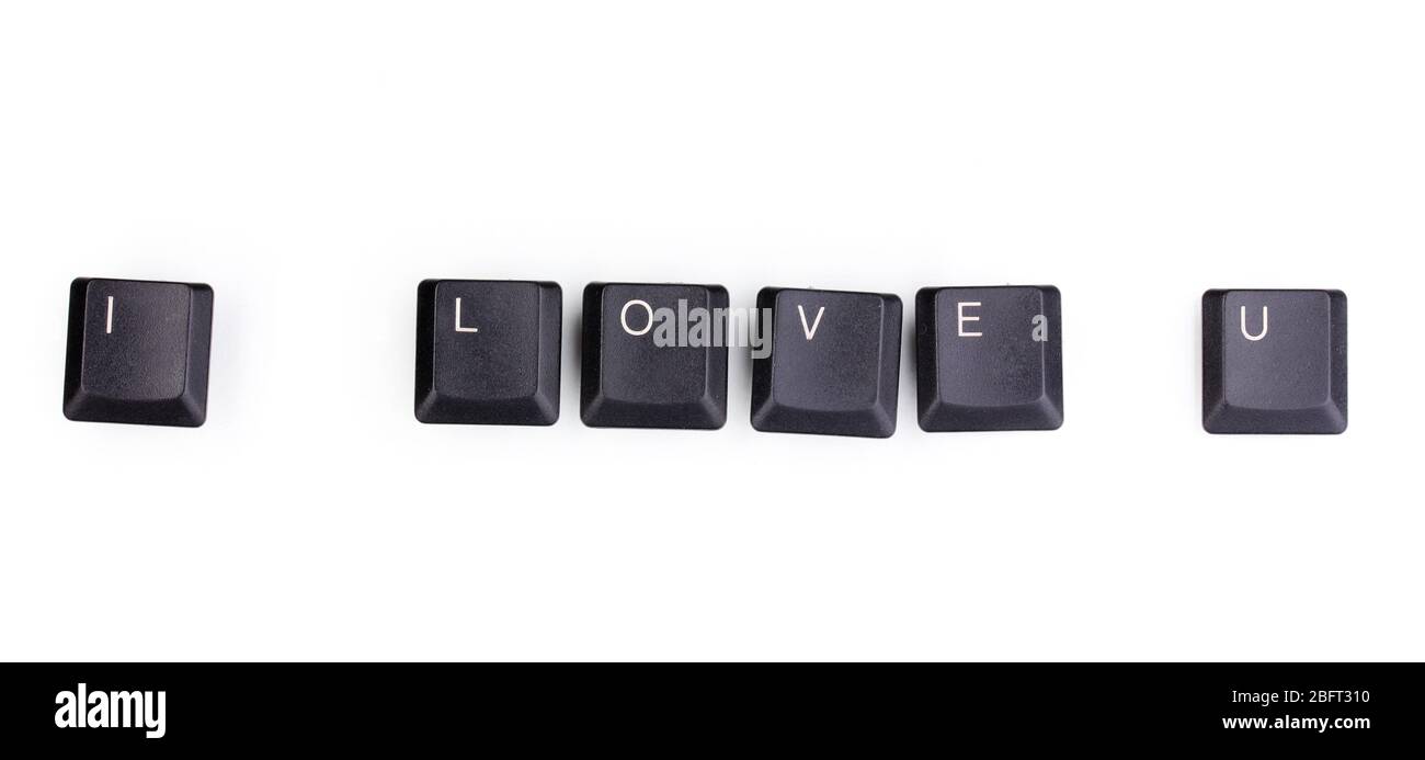 Keyboard keys saying i love u isolated on white Stock Photo - Alamy