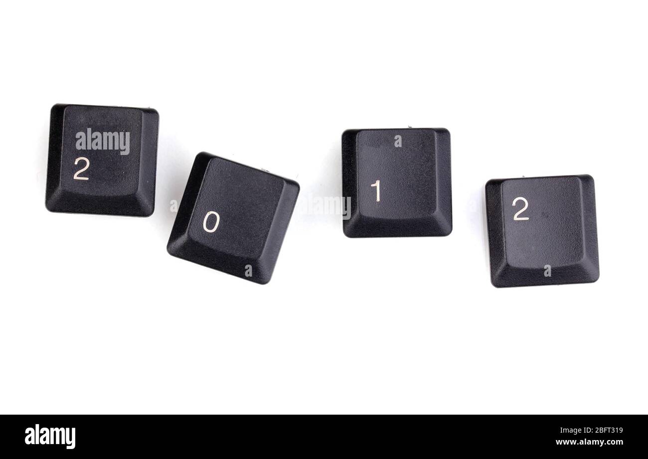 Keyboard keys saying 2012 isolated on white Stock Photo - Alamy