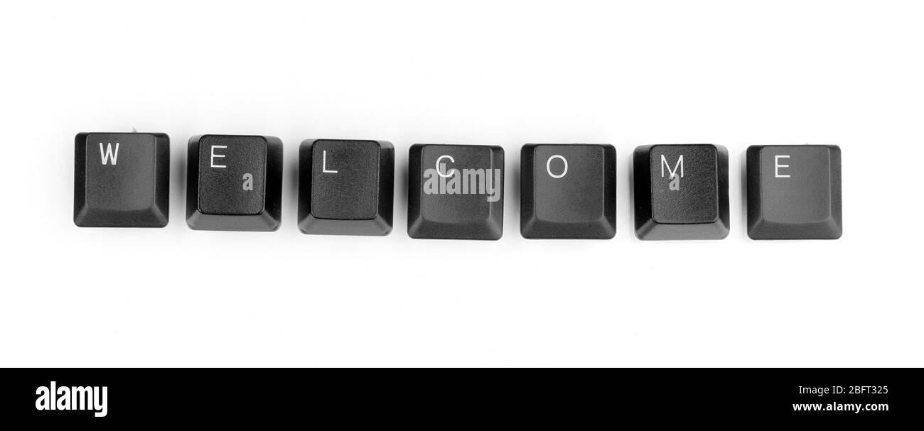 Keyboard keys saying welcome isolated on white Stock Photo - Alamy