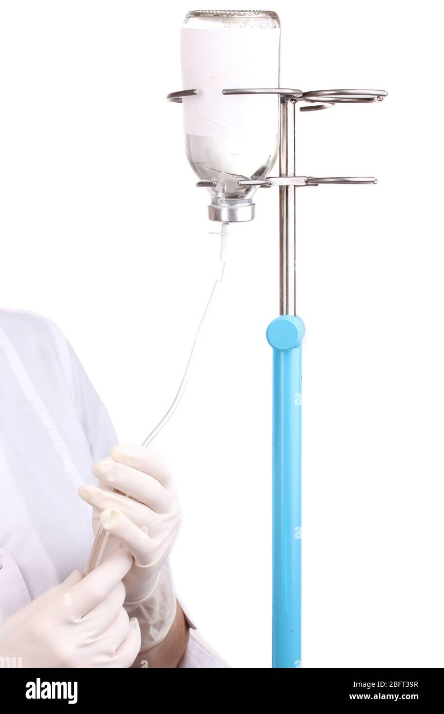 Nurse doing infusion isolated on white Stock Photo - Alamy