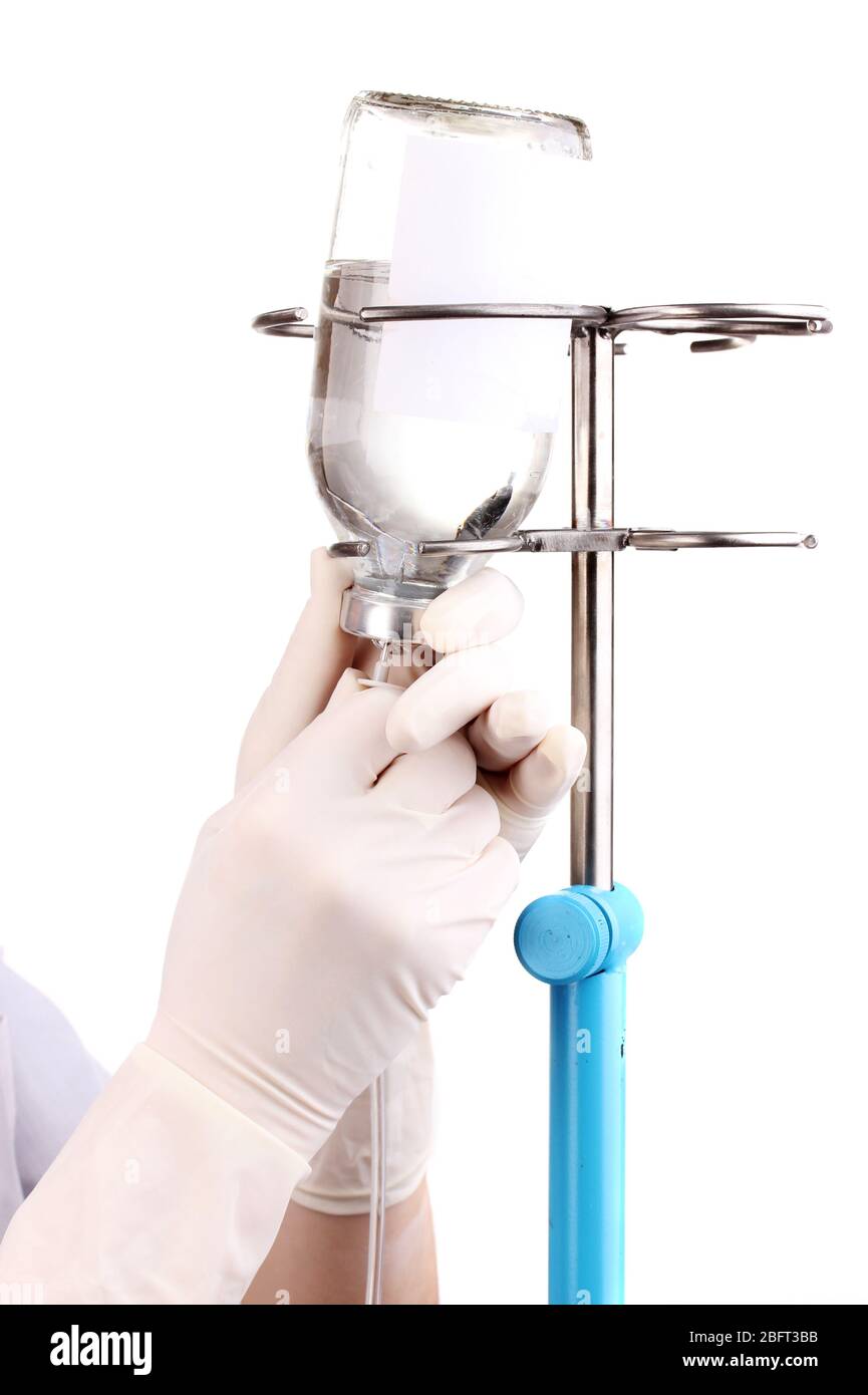 Nurse doing infusion isolated on white Stock Photo - Alamy