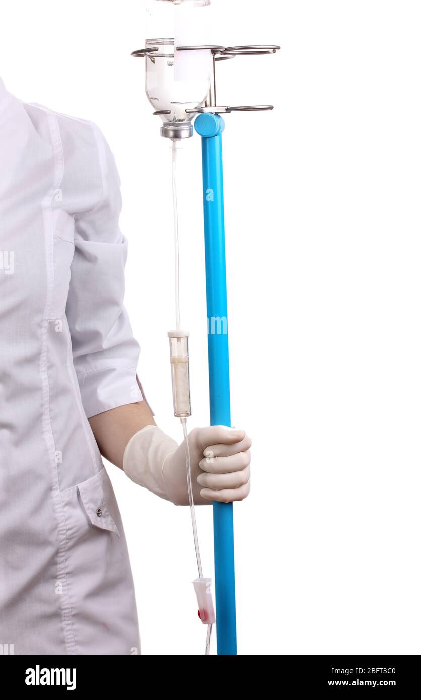 Nurse doing infusion isolated on white Stock Photo - Alamy