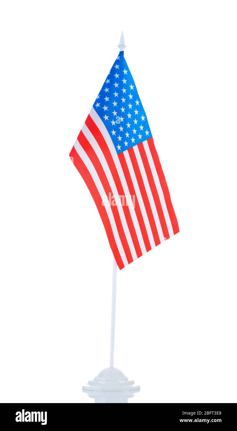 American flag on the stand isolated on white Stock Photo - Alamy
