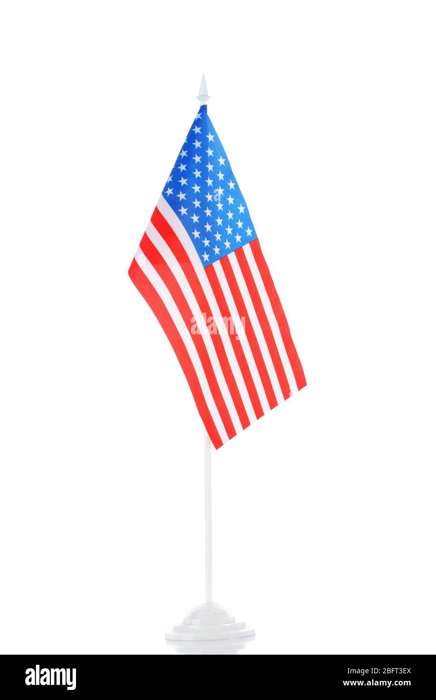 American flag on the stand isolated on white Stock Photo - Alamy