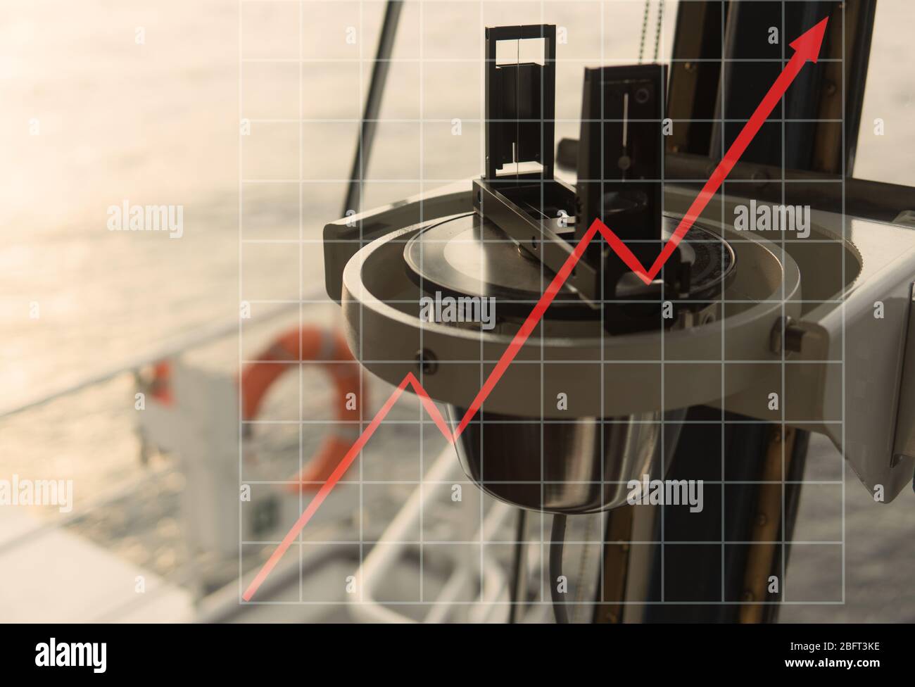 Concept of growth up in marine industry with rising graphics. Magnetic ...