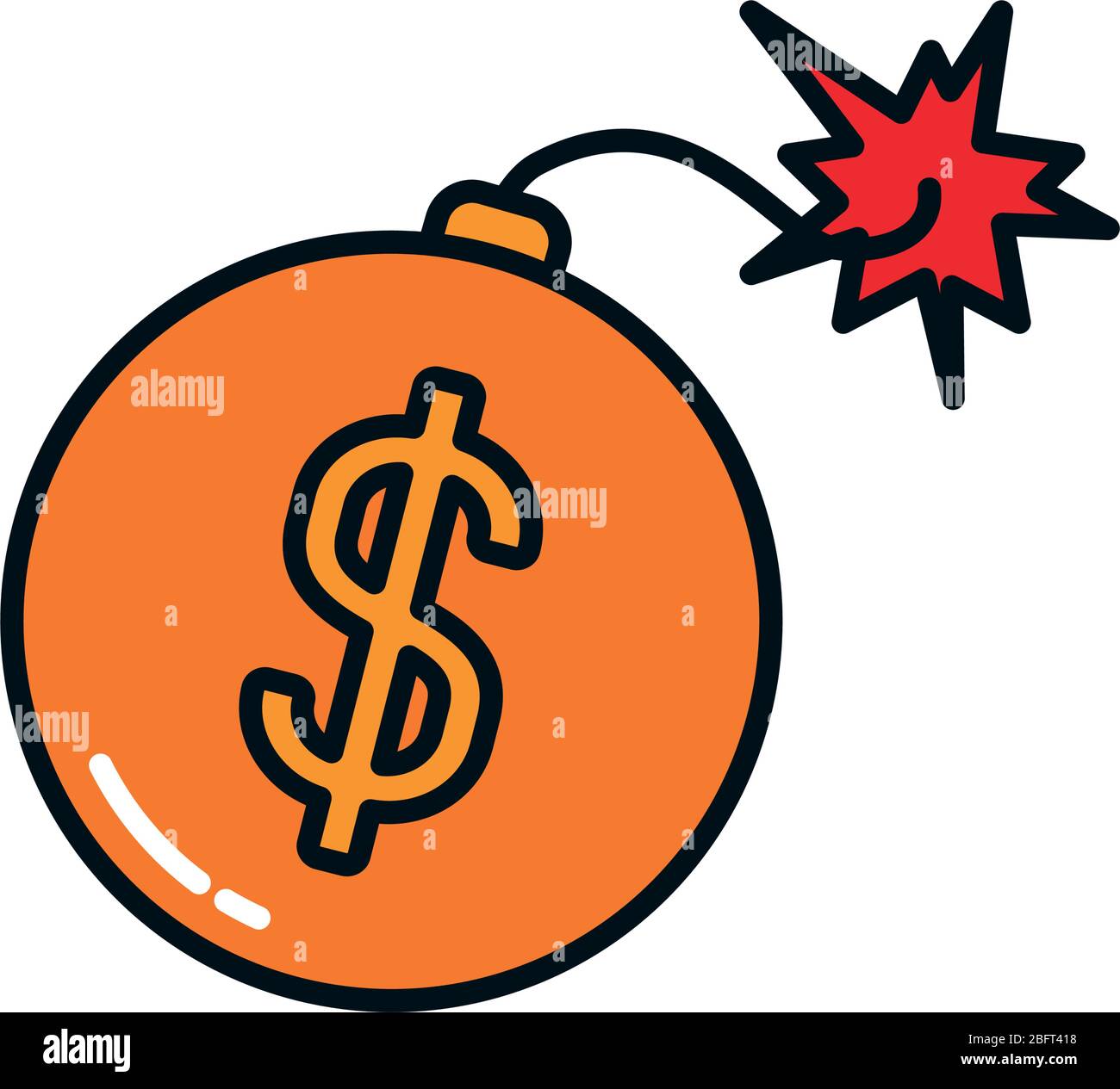 bomb with money symbol over white background, line and fill style ...