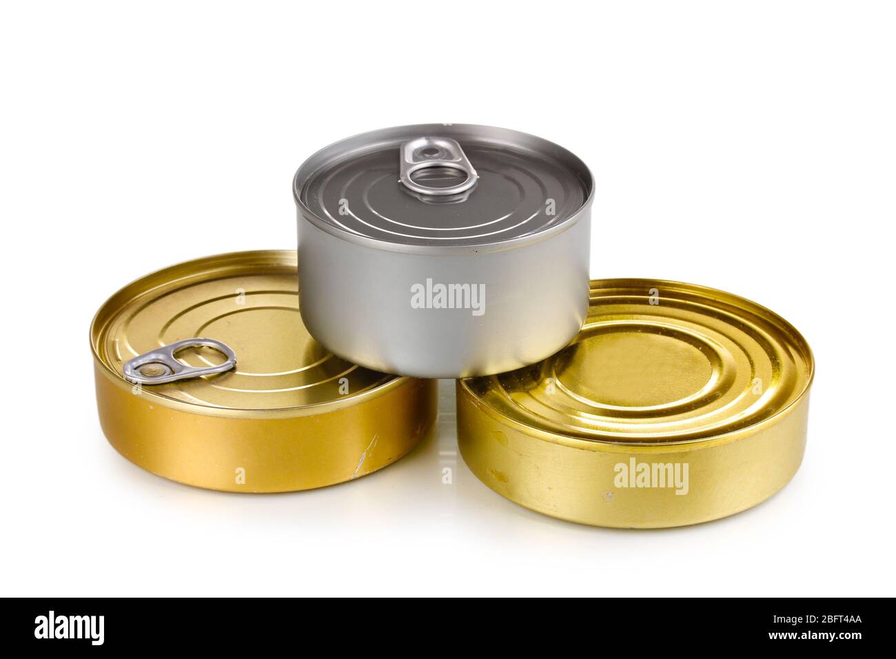 Three tin cans isolated on white Stock Photo - Alamy