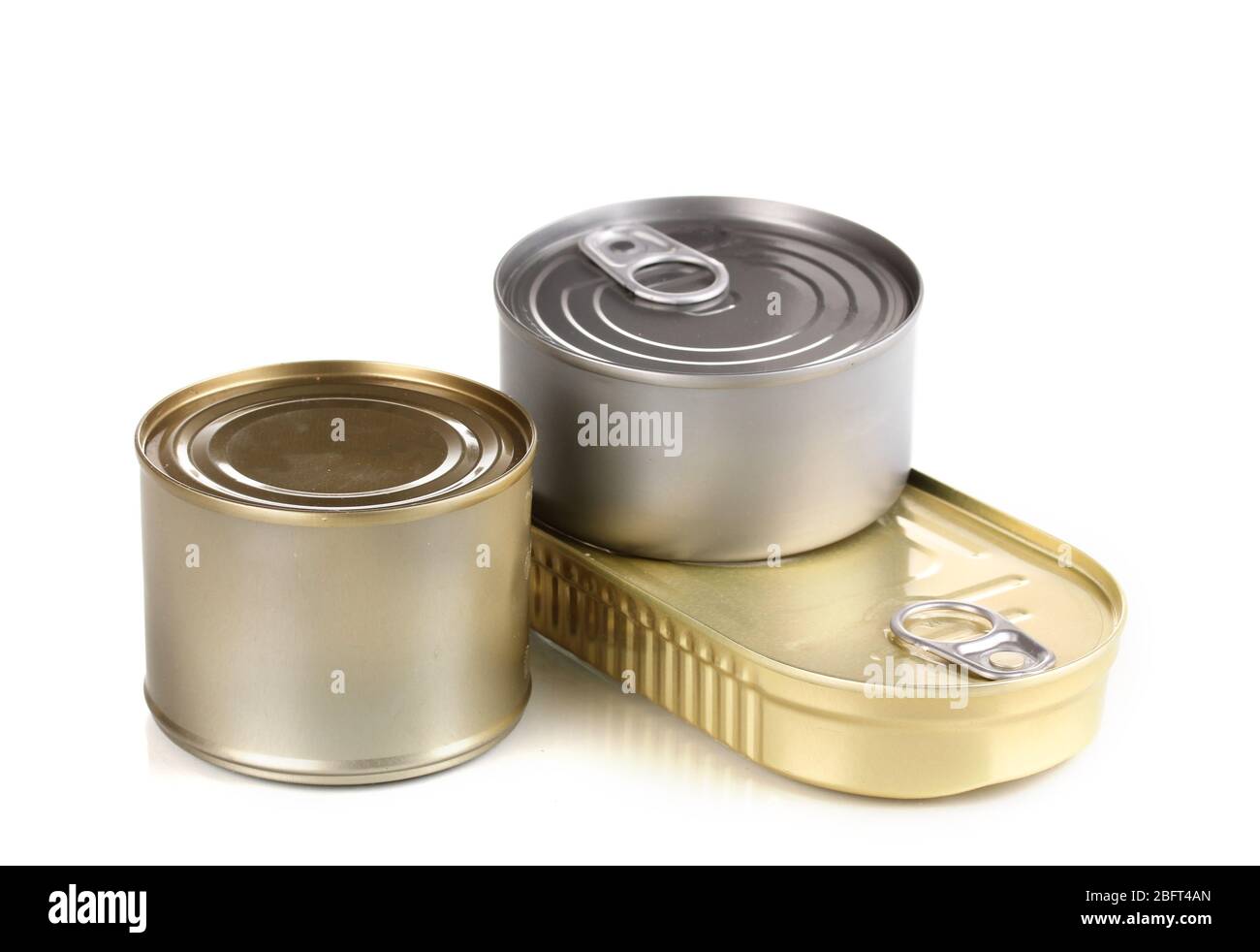 Three tin cans isolated on white Stock Photo - Alamy