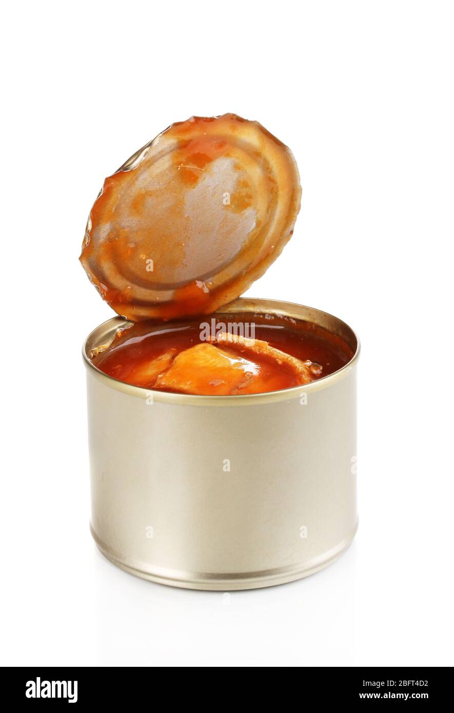 Open tin can isolated on white Stock Photo - Alamy