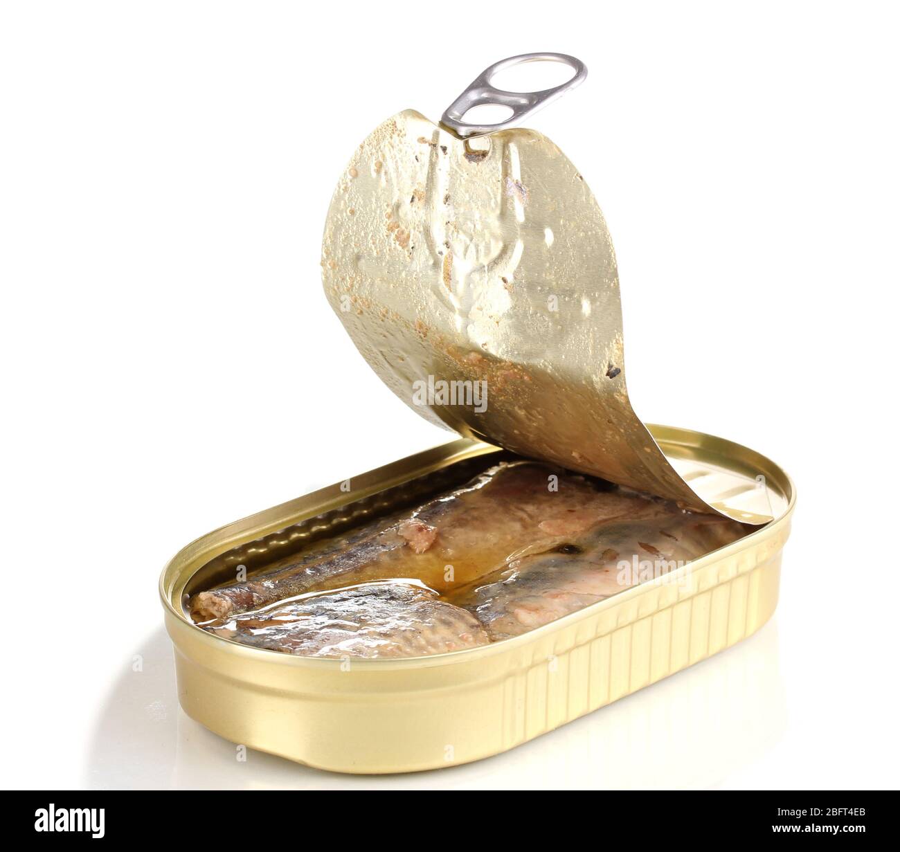 Open tin can isolated on white Stock Photo - Alamy