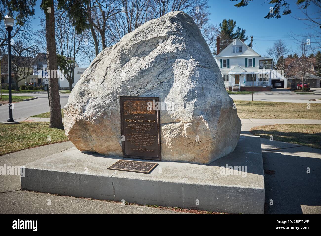 Rock monument in Port huron Michigan showing the spot of the boyhood ...