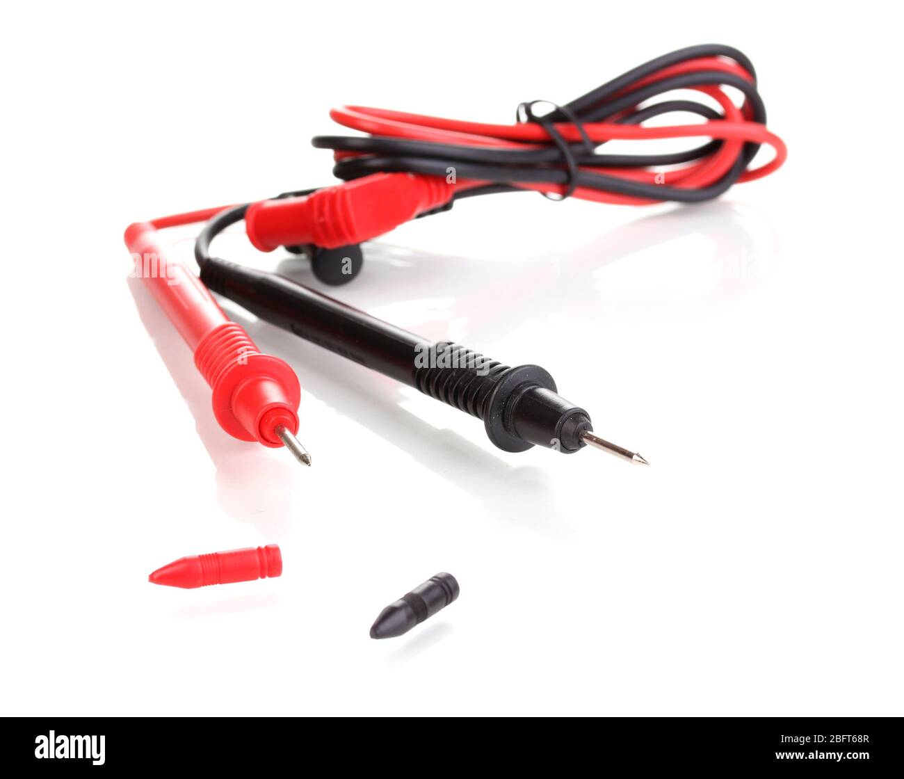 Red and black probes of multimeter isolated on white Stock Photo - Alamy