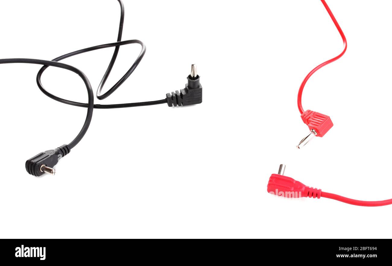 Red and black probes of multimeter isolated on white Stock Photo - Alamy