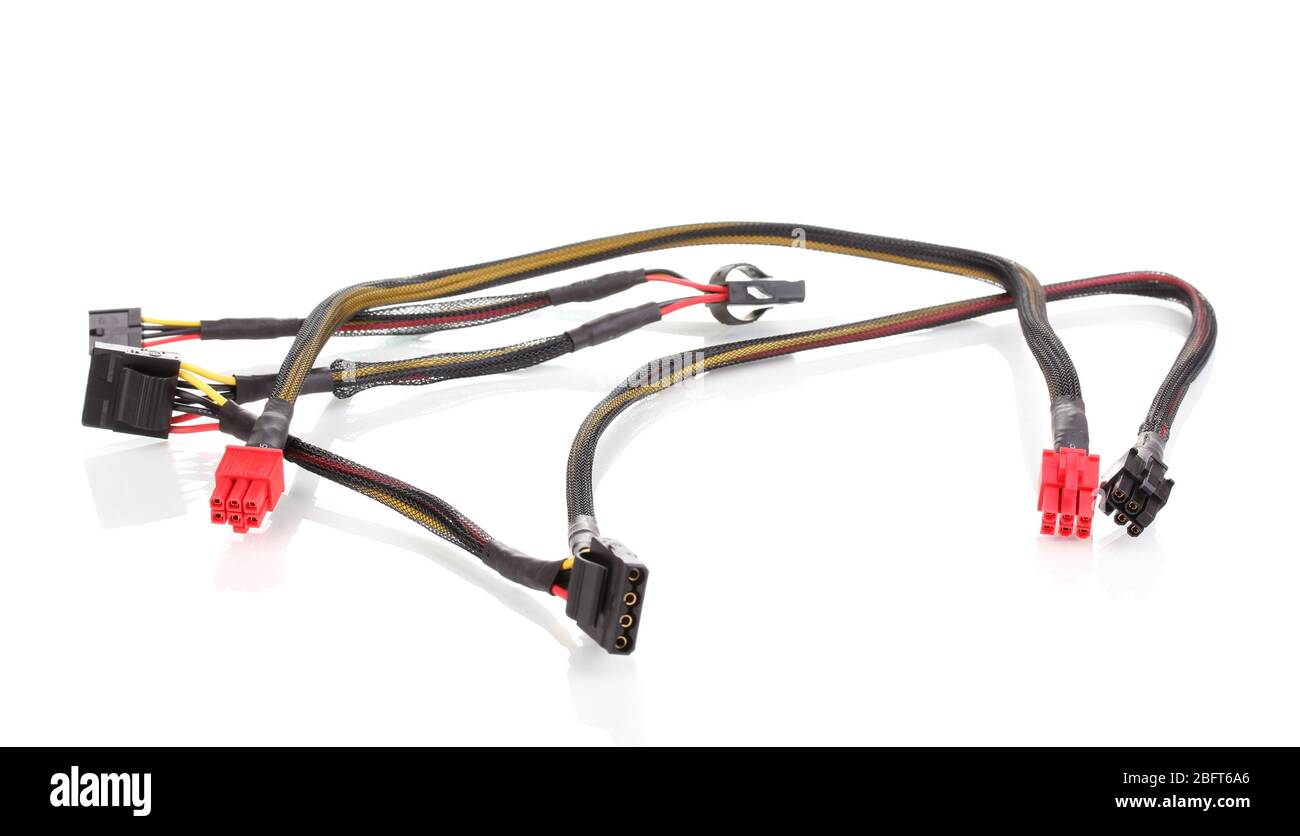 Computer connection wires isolated on white Stock Photo - Alamy