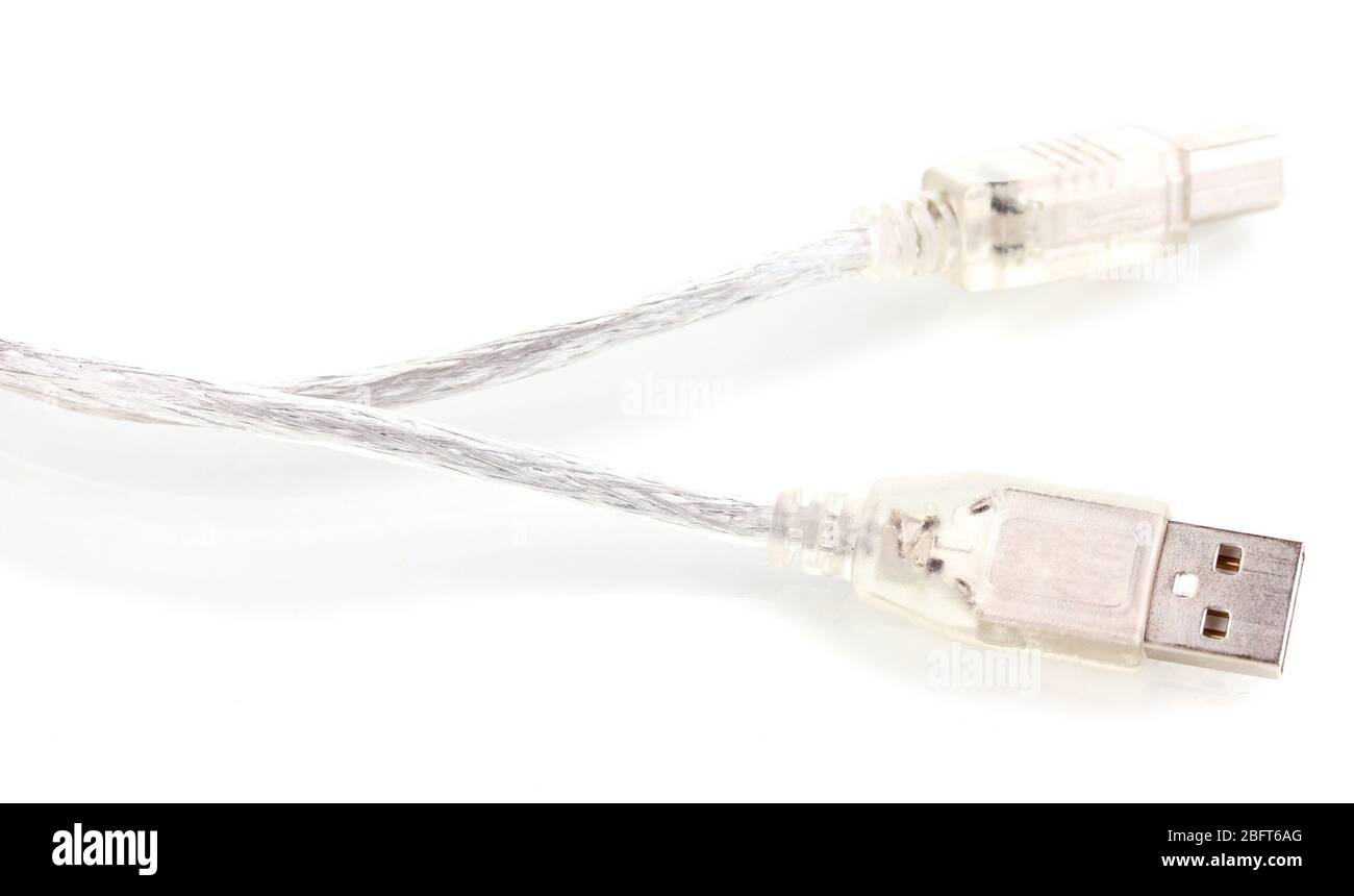 Silver USB cable isolated on white Stock Photo - Alamy
