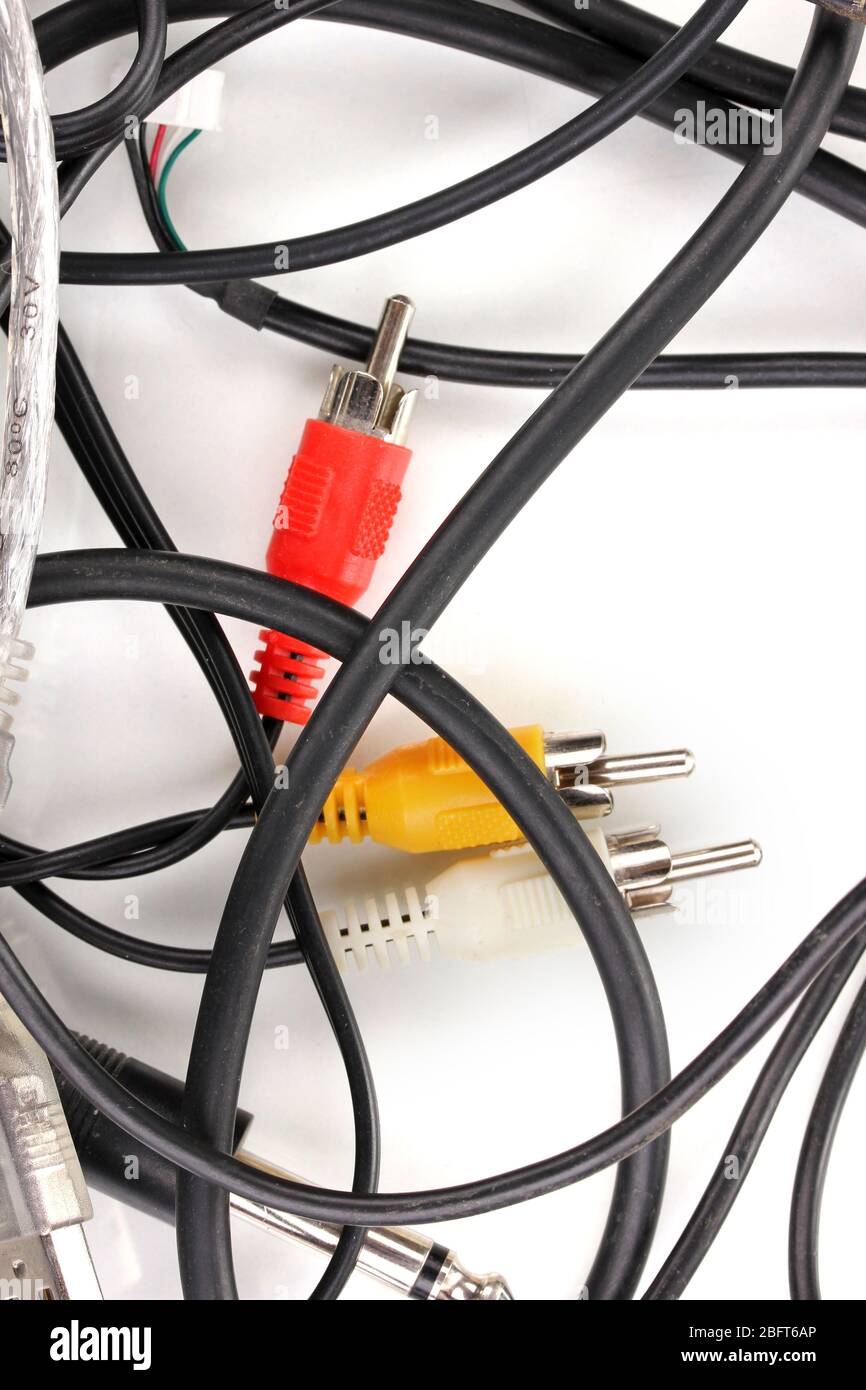 Many connection wires isolated on white Stock Photo - Alamy