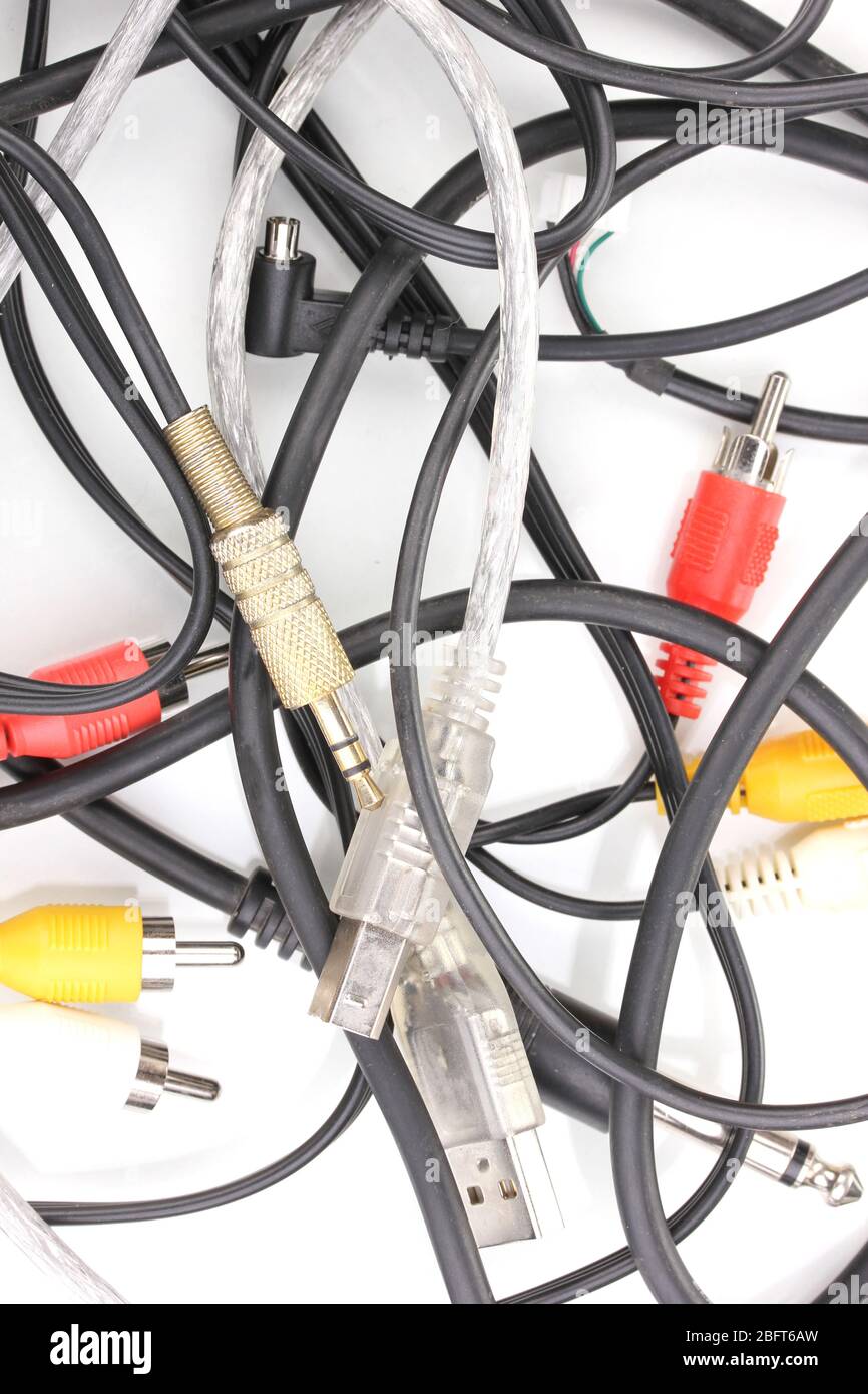 Many connection wires isolated on white Stock Photo - Alamy