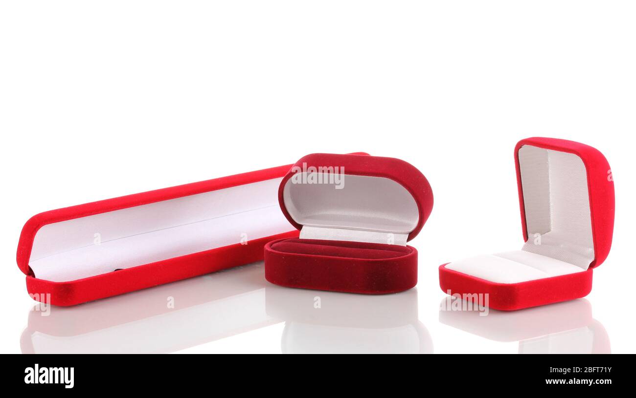 Red jewelry boxes isolated on white Stock Photo - Alamy