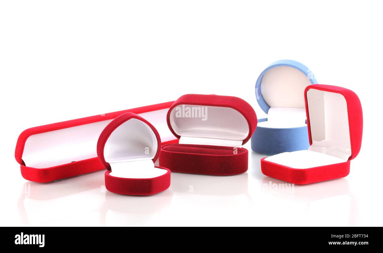 Red jewelry boxes isolated on white Stock Photo - Alamy