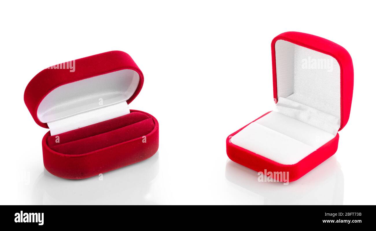 Red jewelry boxes isolated on white Stock Photo - Alamy