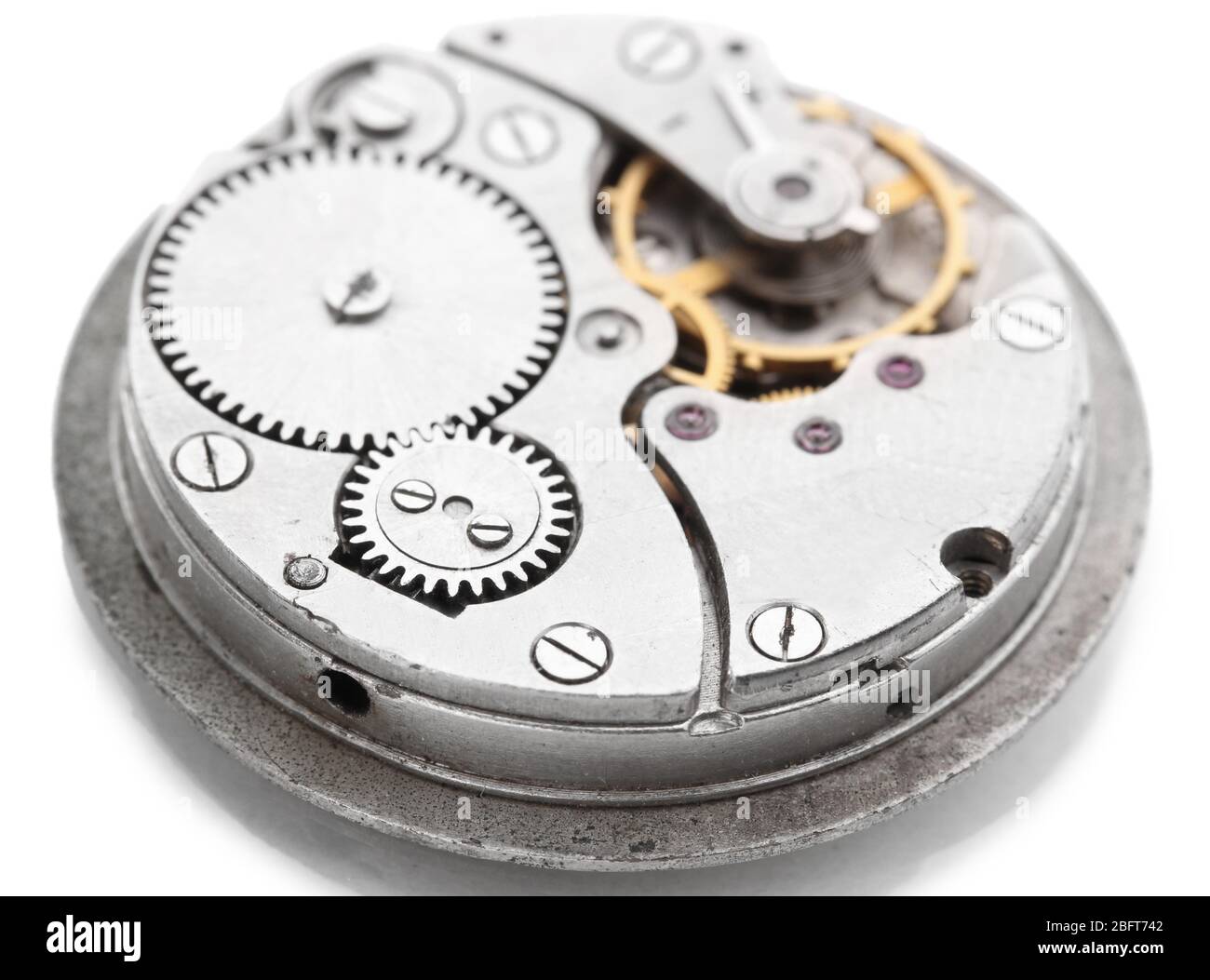 Clock mechanism isolated on white Stock Photo - Alamy