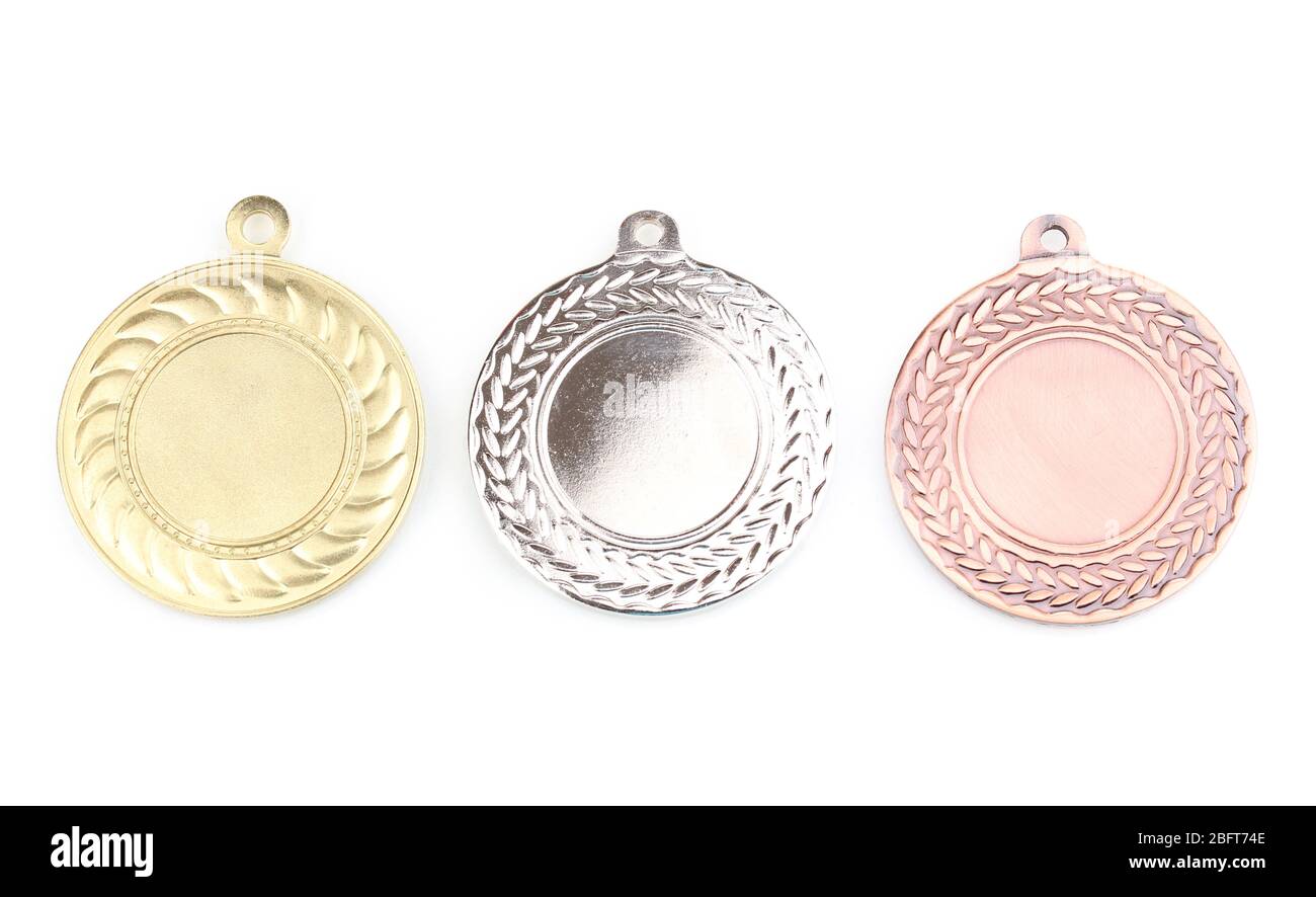 Three medals isolated on white Stock Photo - Alamy