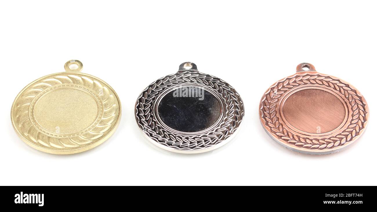 Three medals isolated on white Stock Photo - Alamy