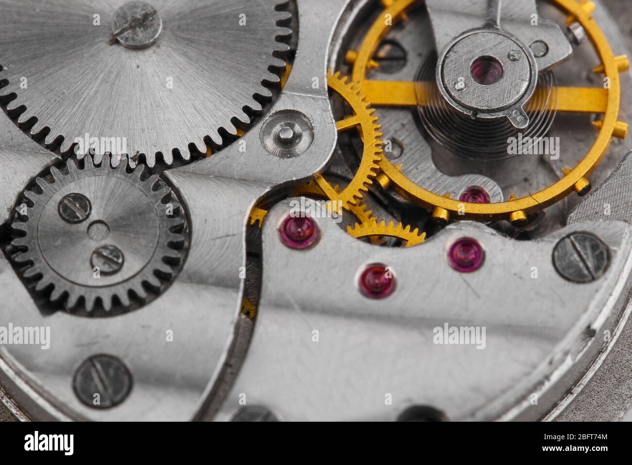 Clock mechanism close-up Stock Photo - Alamy