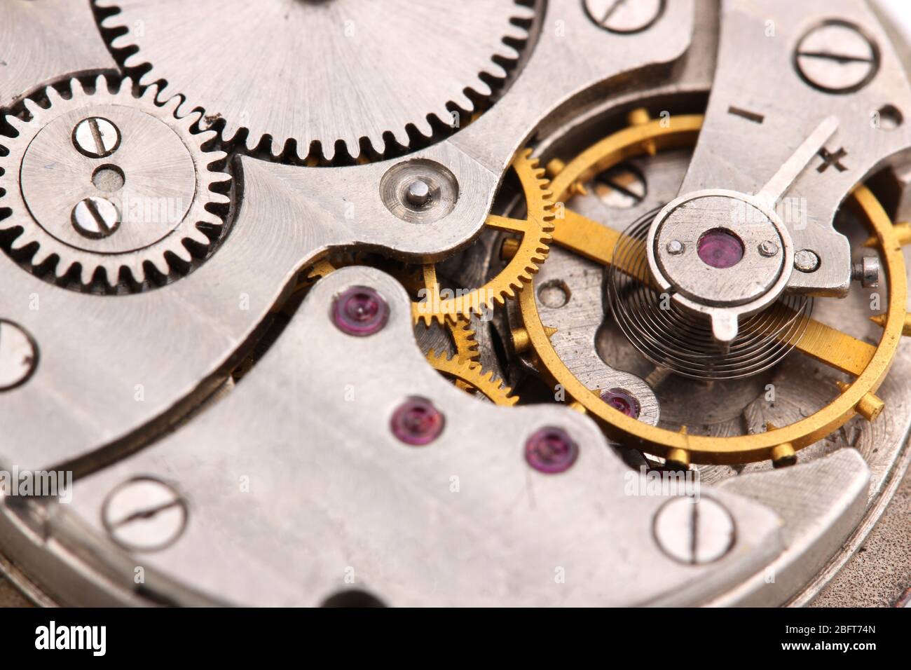 Clock mechanism close-up Stock Photo - Alamy