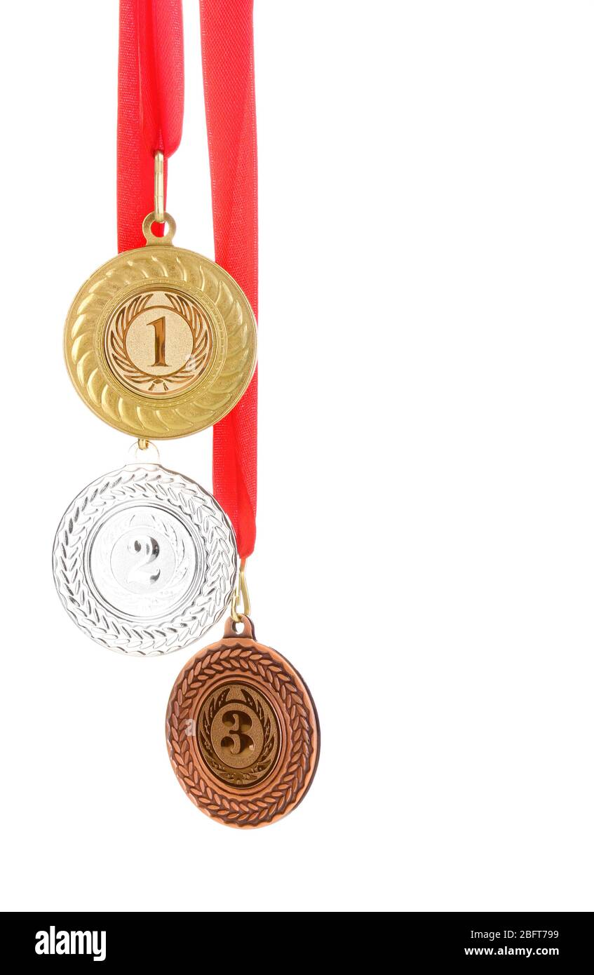 Three medals isolated on white Stock Photo - Alamy