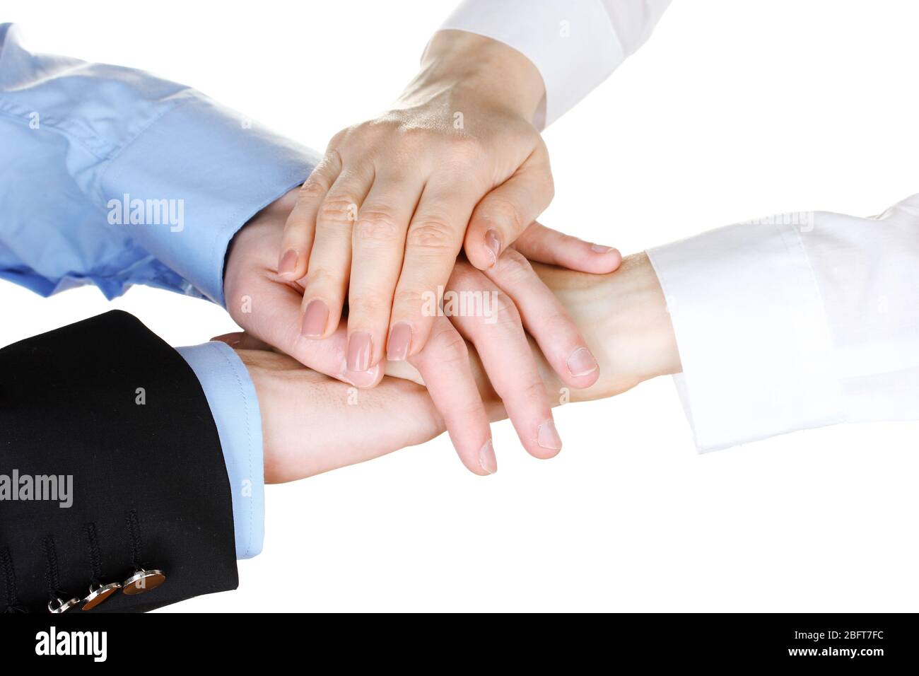 four hands isolated on white Stock Photo - Alamy