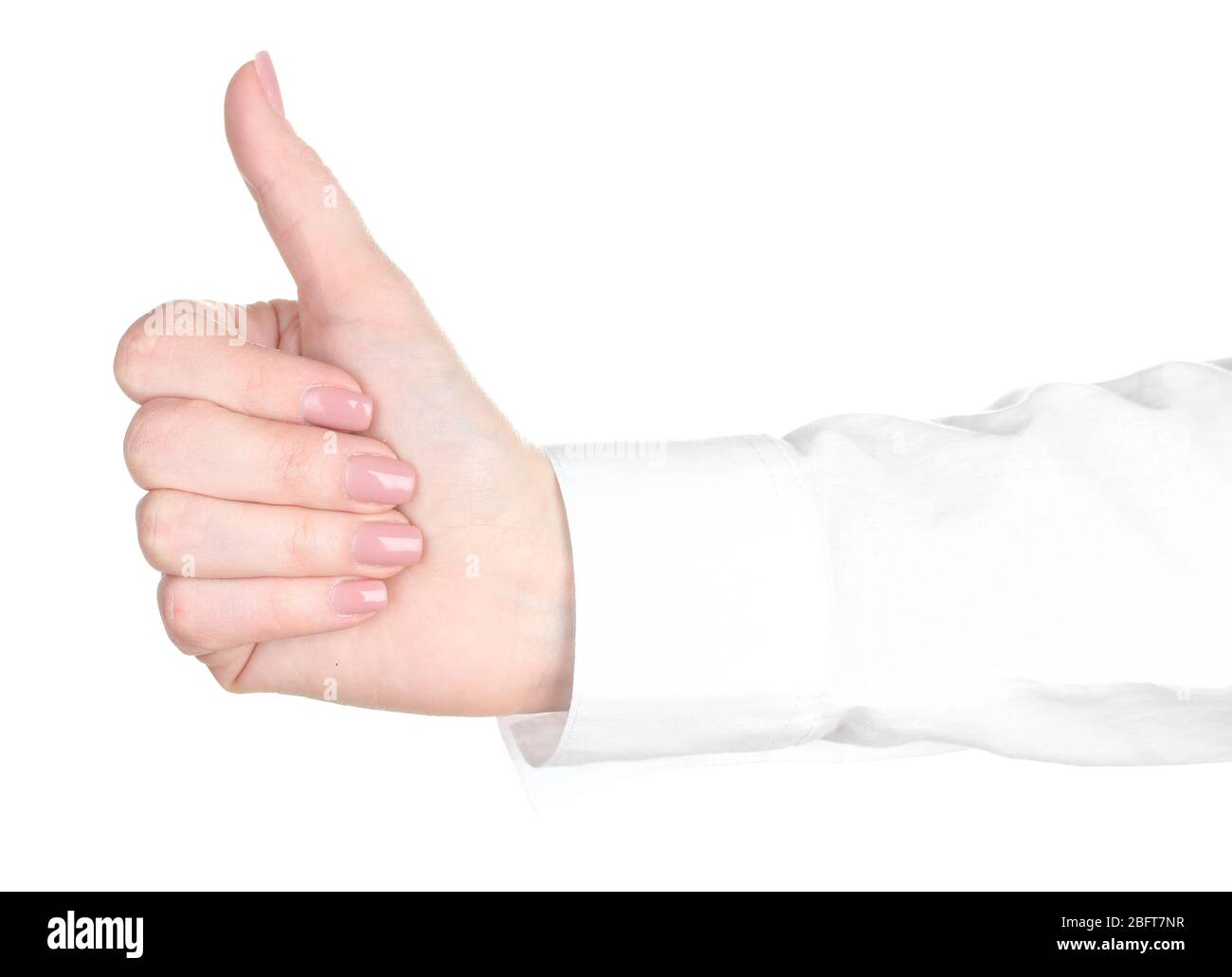 woman hand with thumb up ok signal isolated on white Stock Photo - Alamy