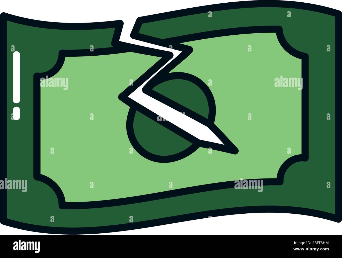 broken money bill icon over white background, line and fill style ...