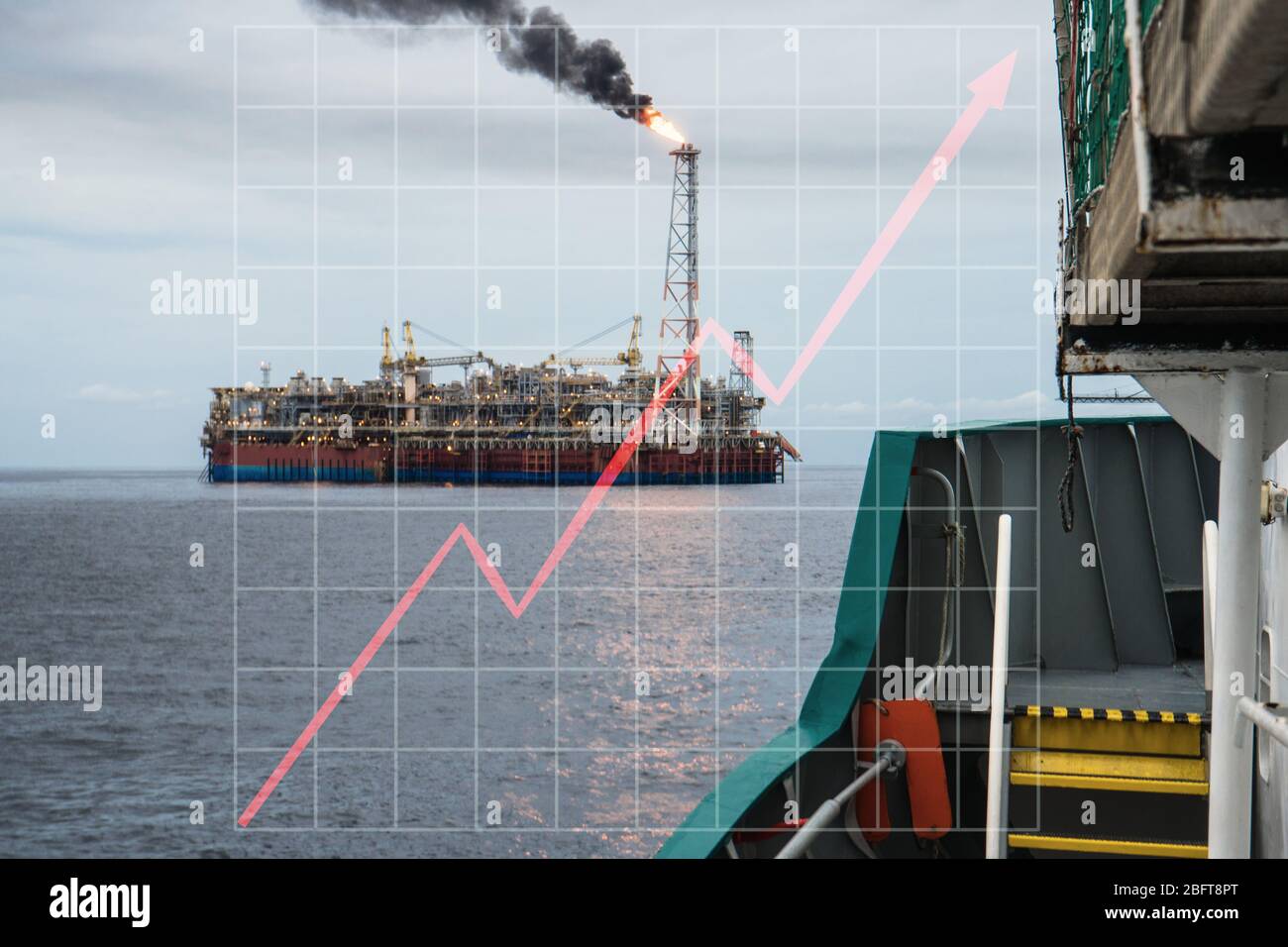 Concept of growth up in offshore marine industry with rising graphics ...
