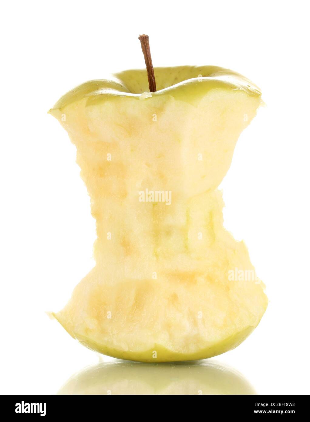 Green bitten apple isolated on white Stock Photo - Alamy
