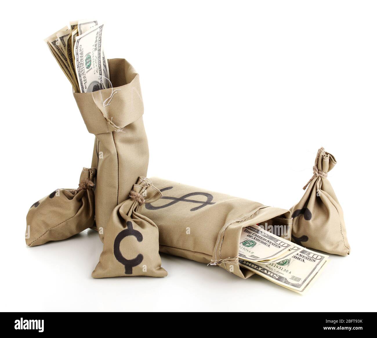 Bags with money isolated on white Stock Photo - Alamy