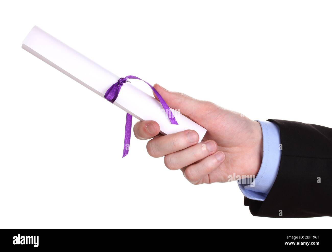 Violet ribbon in hand Cut Out Stock Images & Pictures - Alamy