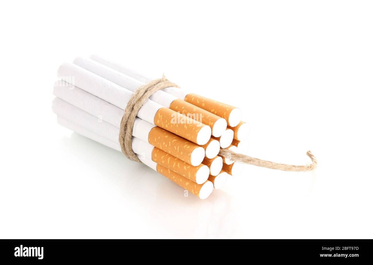Cigarettes tied with rope and wick isolateed on white Stock Photo - Alamy