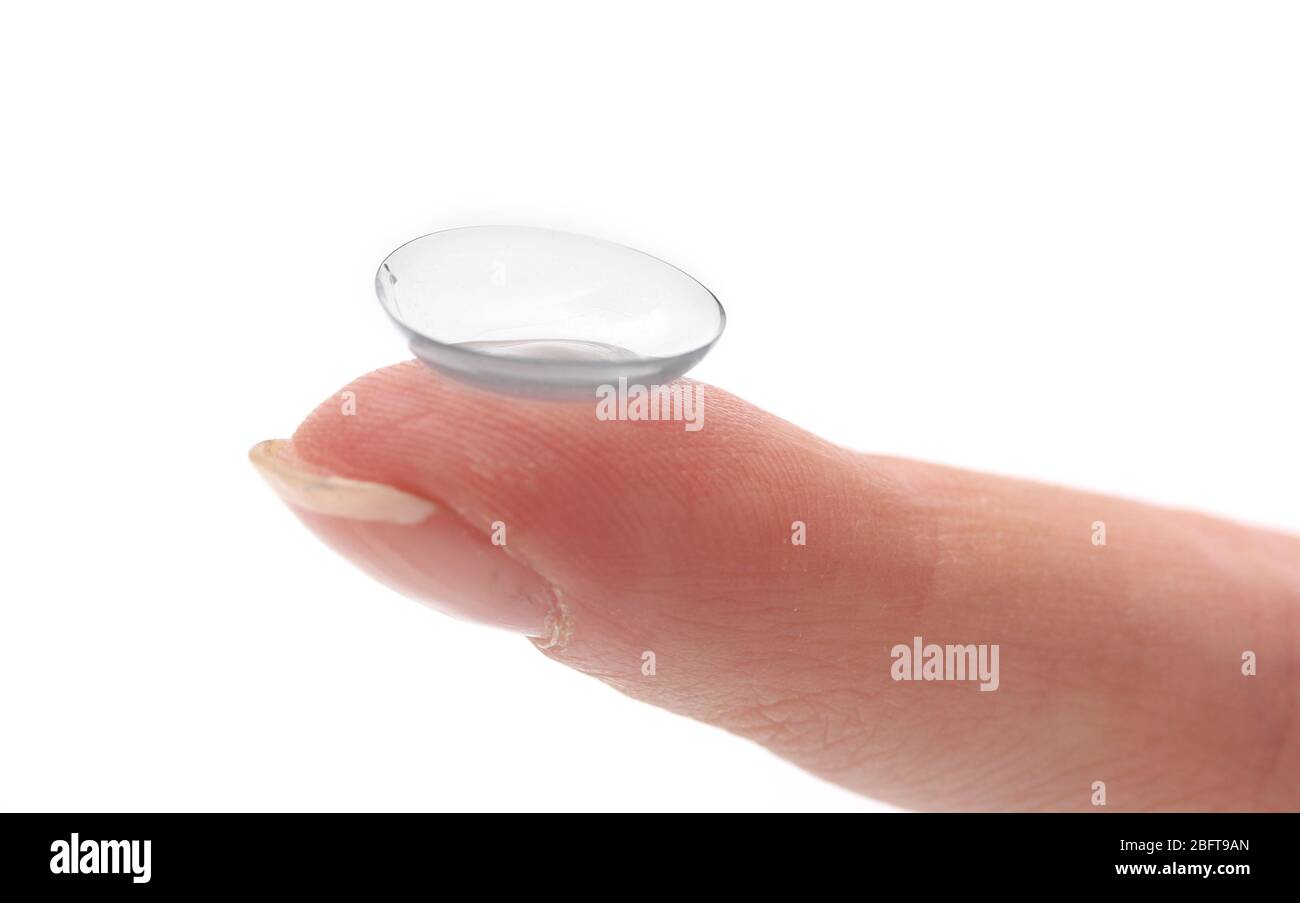 contact lens on finger isolated on white Stock Photo - Alamy