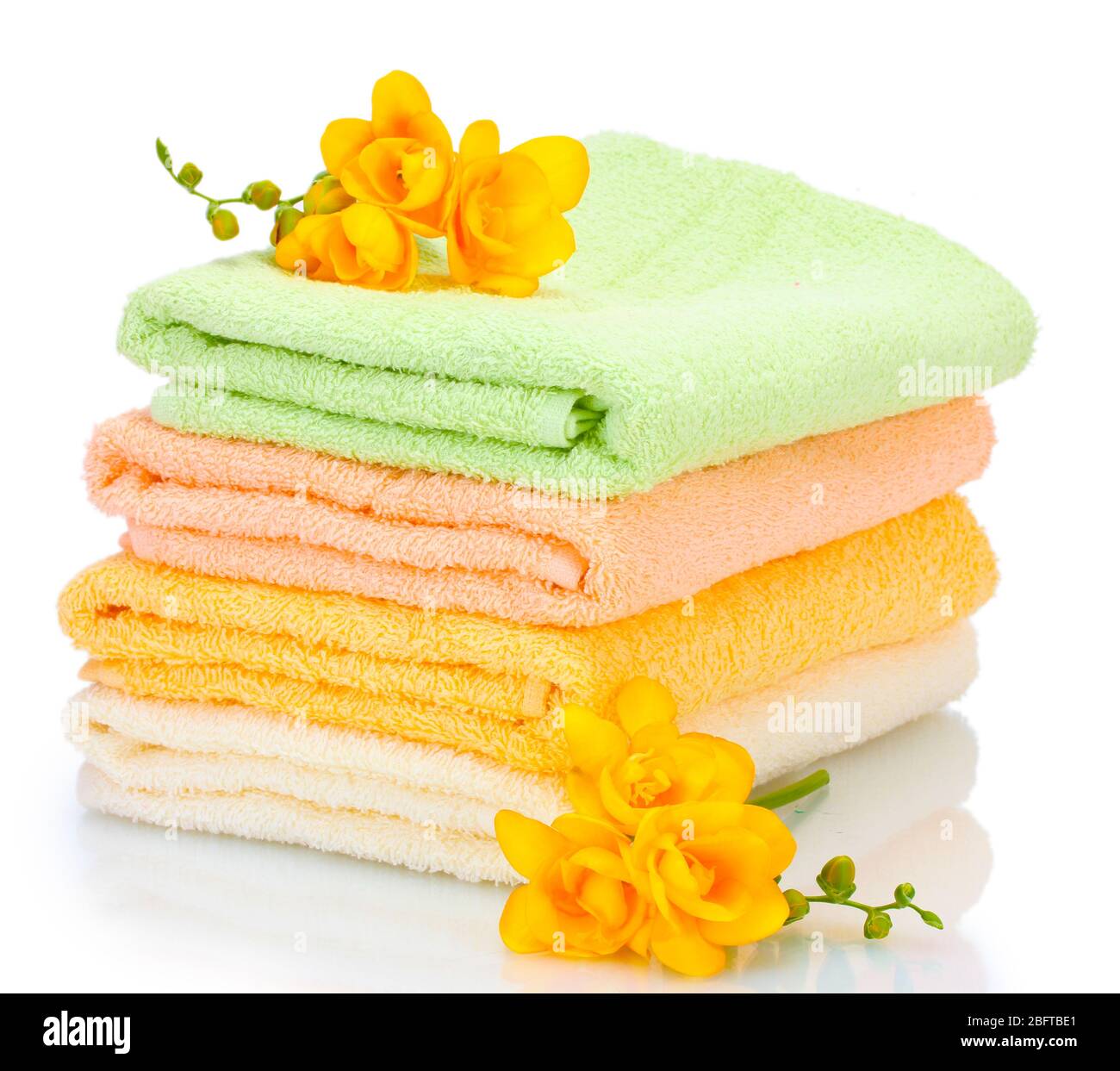 colorful towels and flowers isolated on white Stock Photo - Alamy