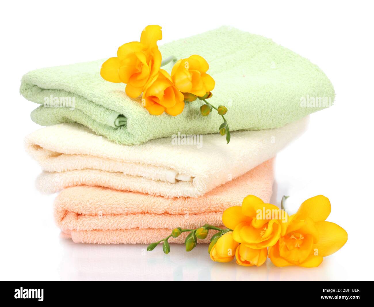 colorful towels and flowers isolated on white Stock Photo - Alamy