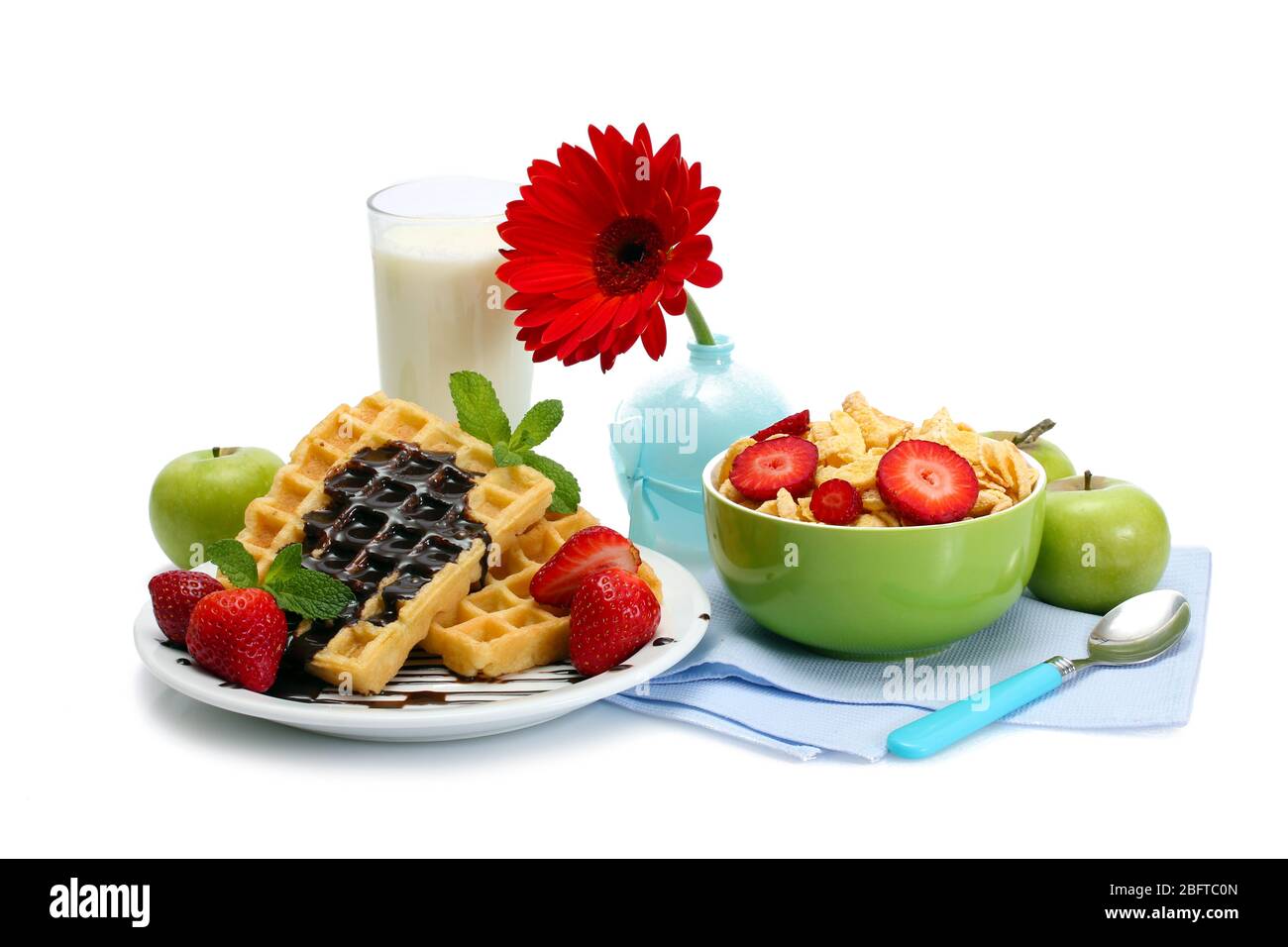 light breakfast isolated on white Stock Photo - Alamy