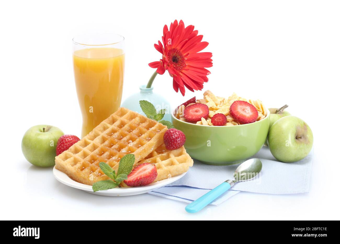 light breakfast isolated on white Stock Photo - Alamy