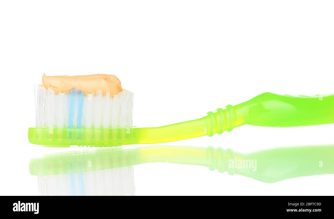 Toothbrush with paste isolated on white Stock Photo - Alamy