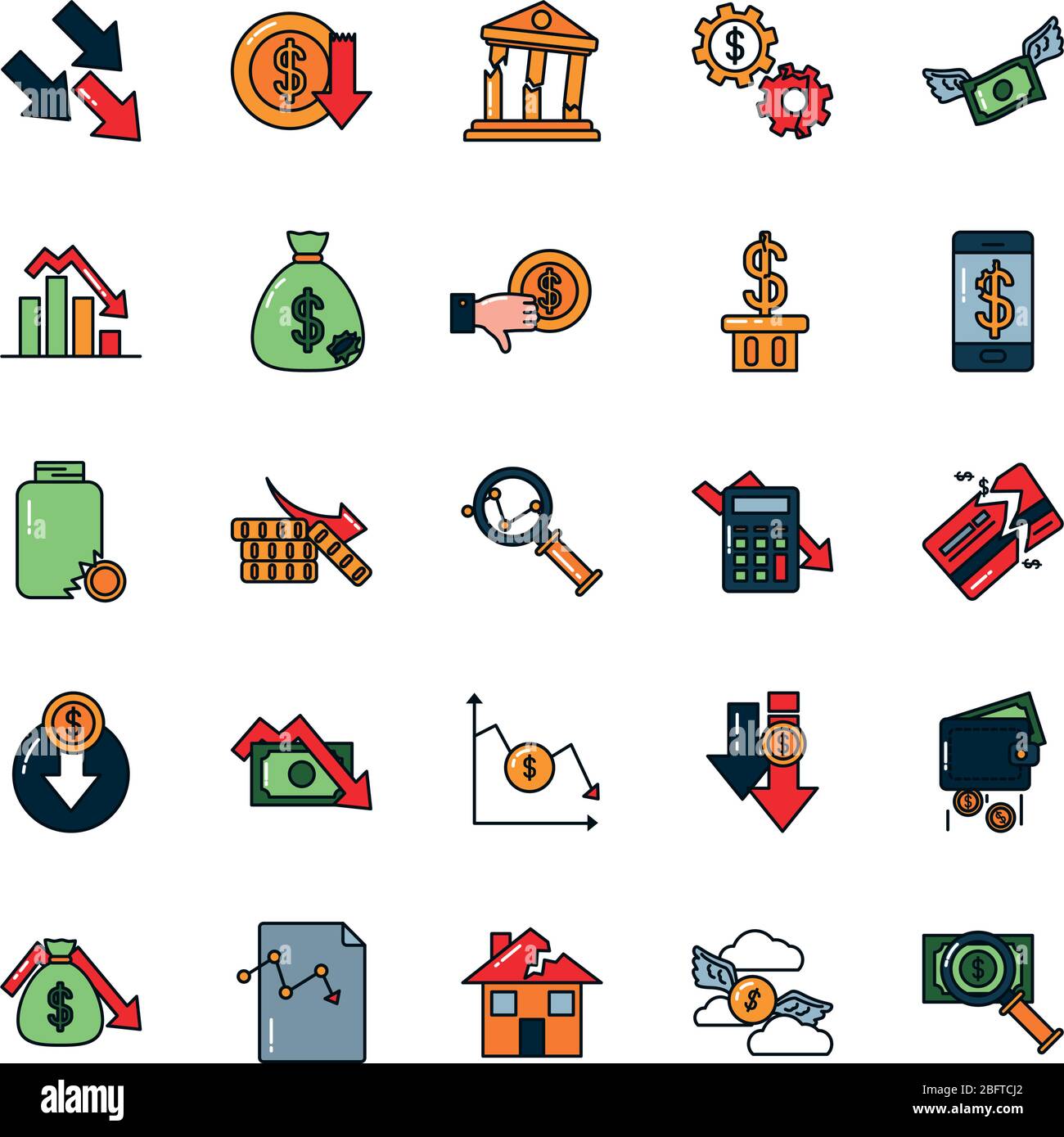 bank and financial broke icon set over white background, line and fill ...